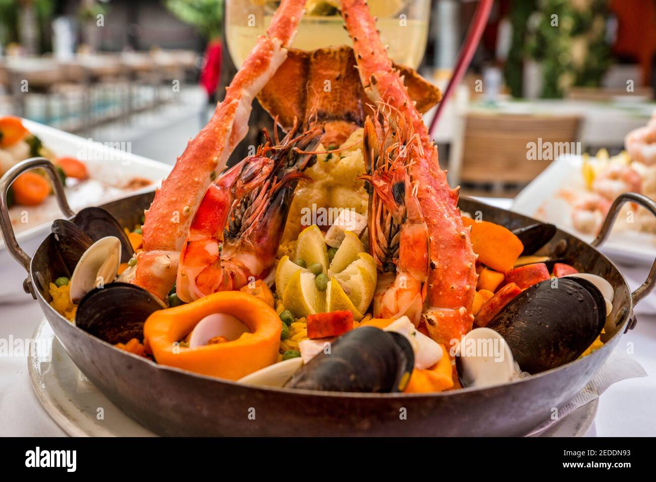 A colorful, outdoor seafood display at an Art Deco hotel on Ocean Drive ...