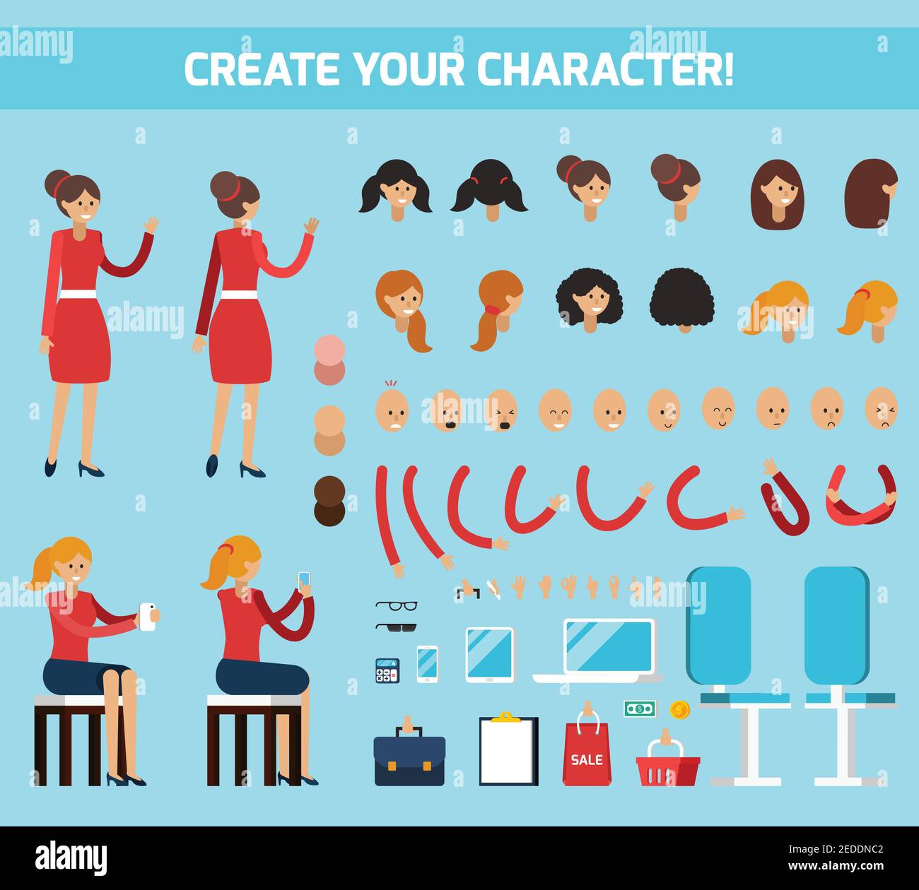 Colored female character constructor flat composition with create your ...