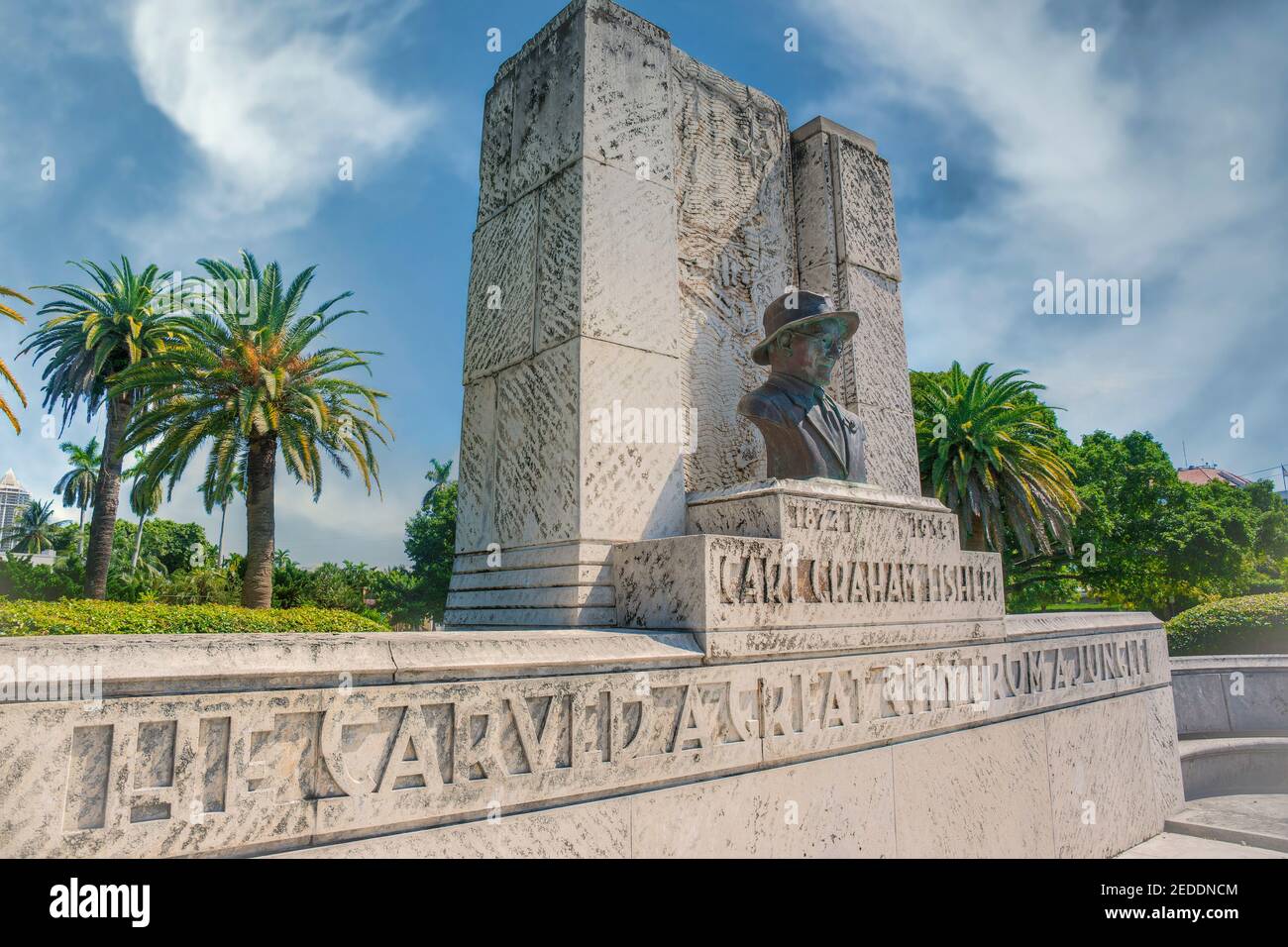 The Carl Graham Fisher Monument, founder of Miami Beach, in Fisher Park ...