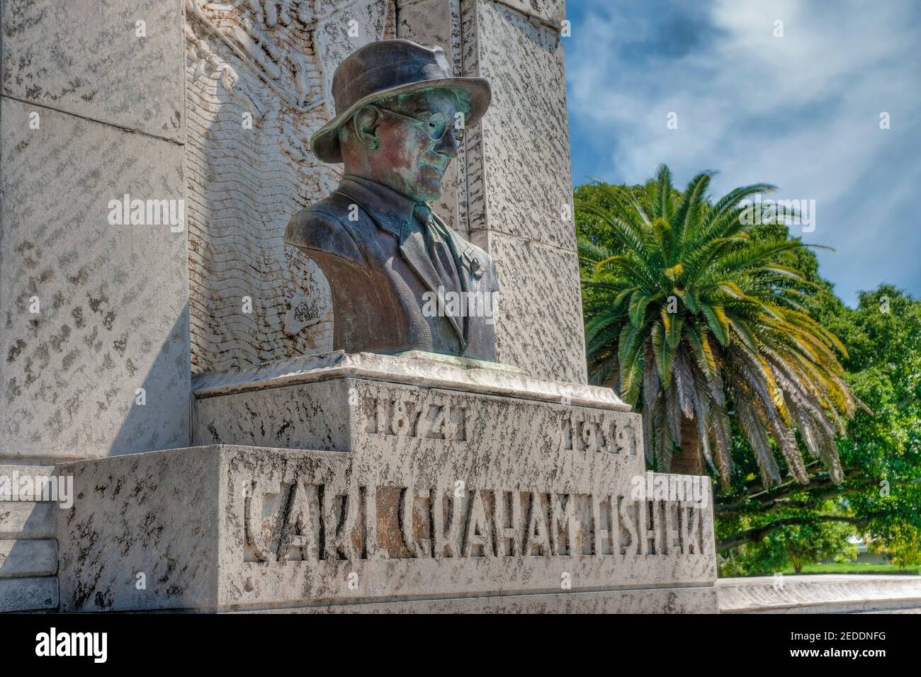 The bronze bust of Carl Graham Fisher, founder of Miami Beach, on his ...
