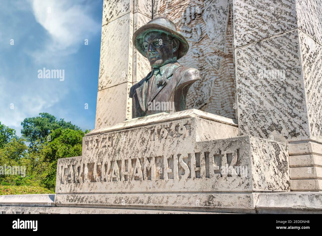 The bronze bust of Carl Graham Fisher, founder of Miami Beach, on his ...