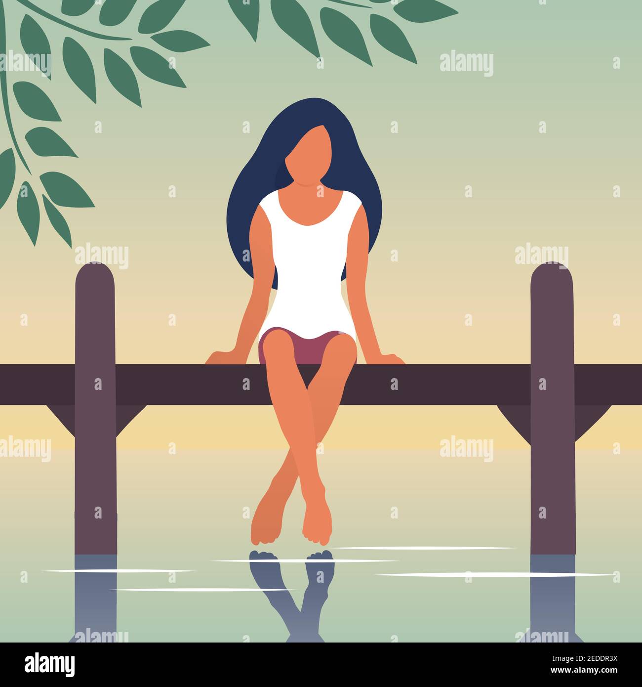 Woman and landscape on pier Stock Vector Images - Alamy