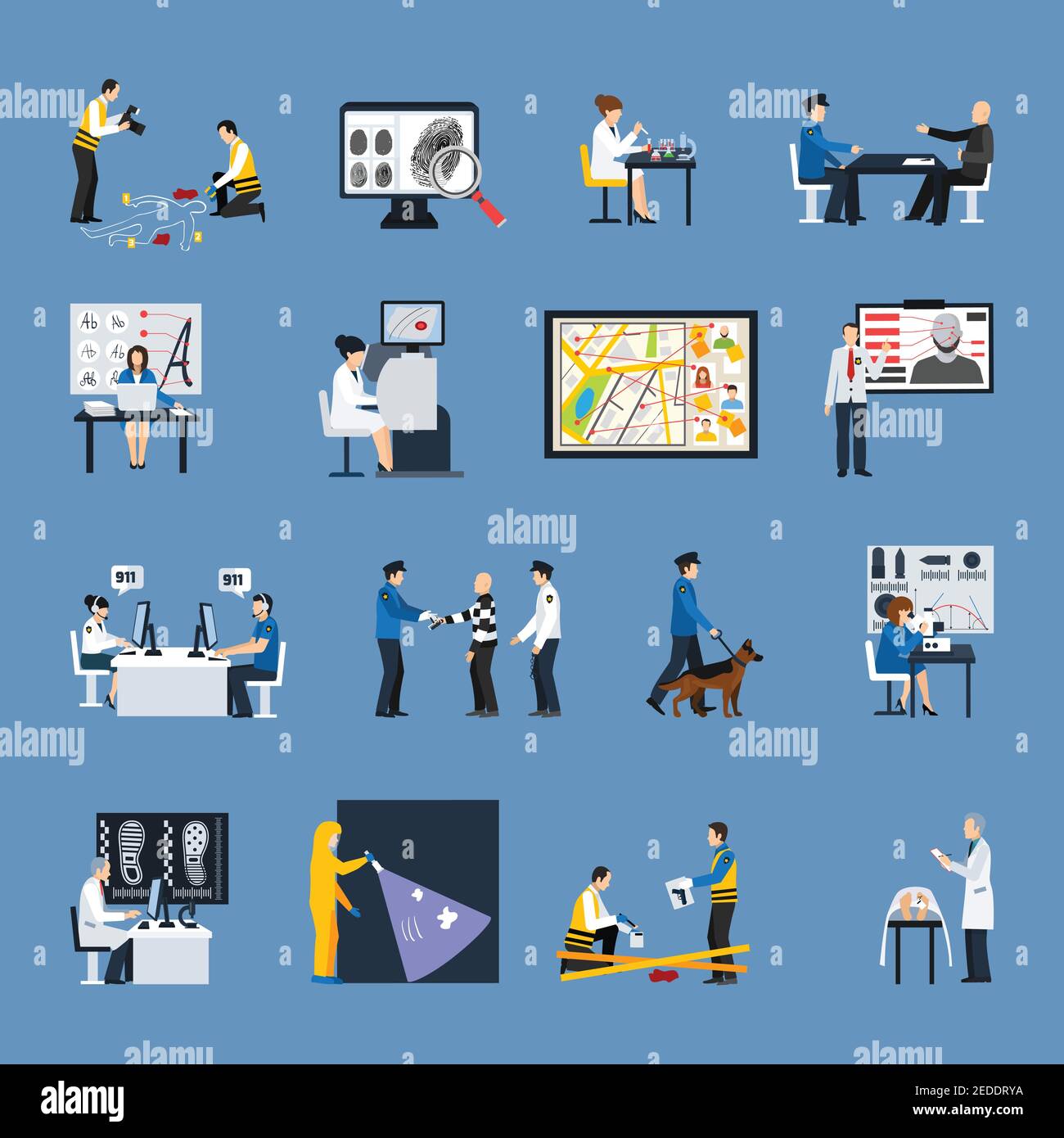 Set of flat icons with crime investigation dna analysis fingerprint ...