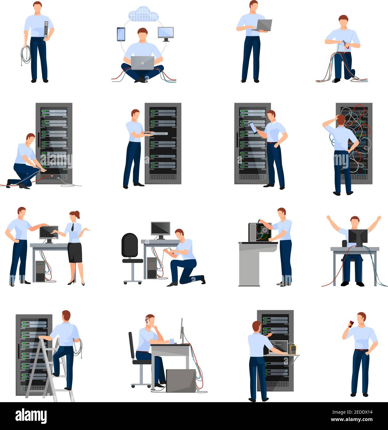 System administrator flat icons set of server racks and network ...
