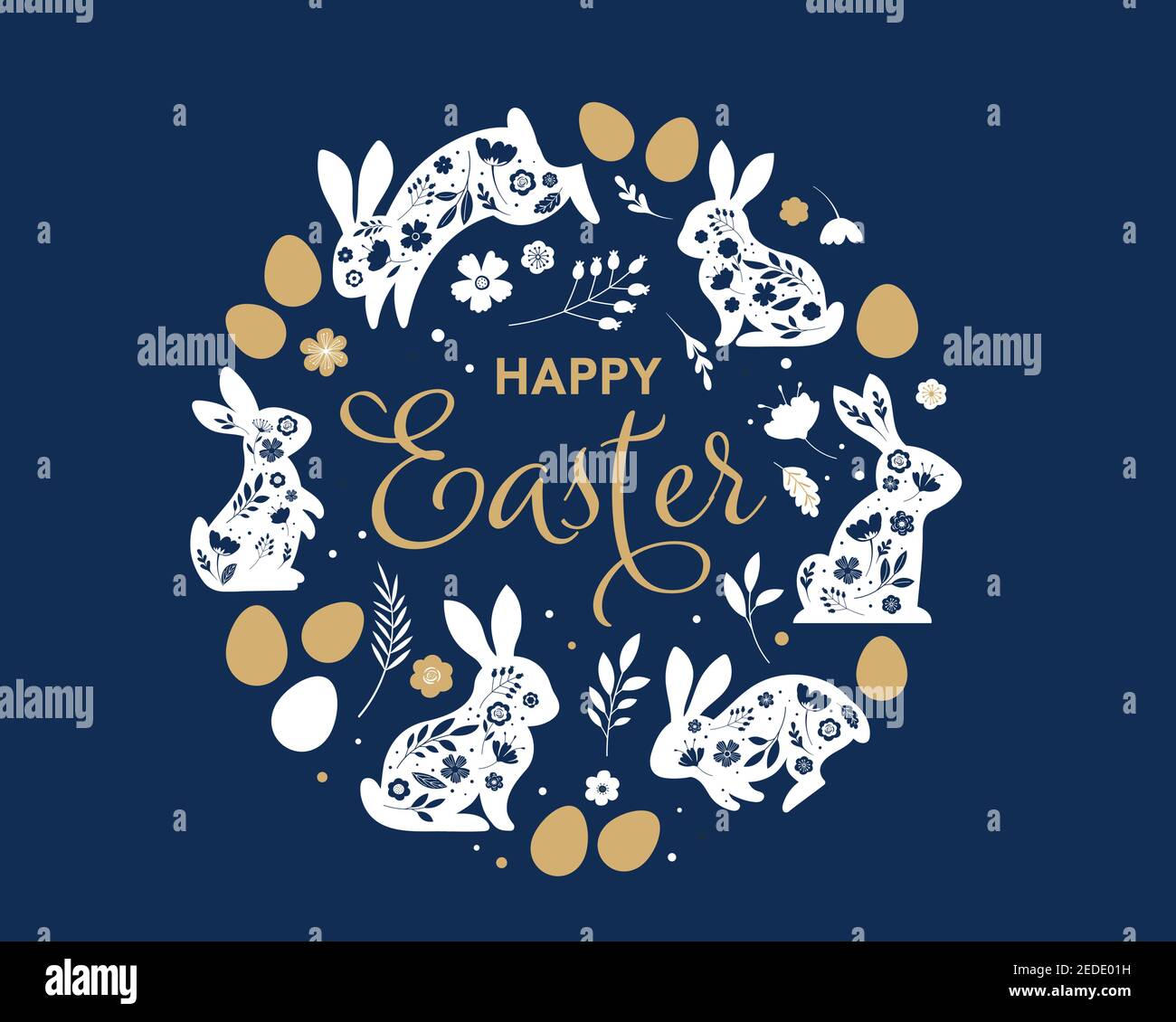 Happy Easter, decorated easter card, banner. Bunnies, Easter eggs ...