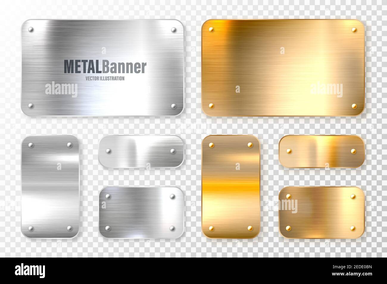 Realistic shiny metal banners set. Brushed steel and copper plate ...