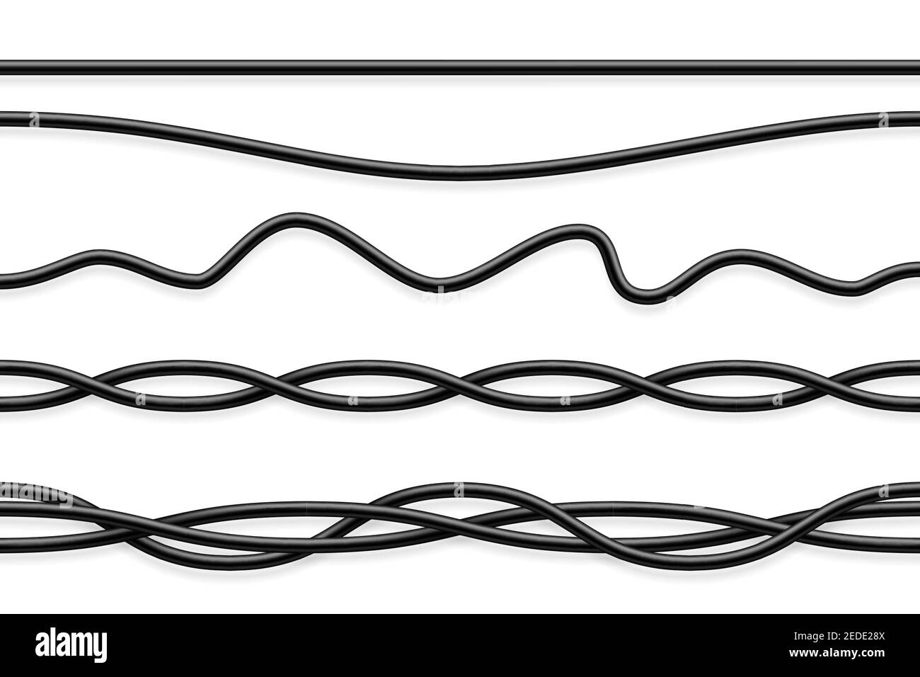 Flexible cables collection. Black electrical wire. Realistic power or ...