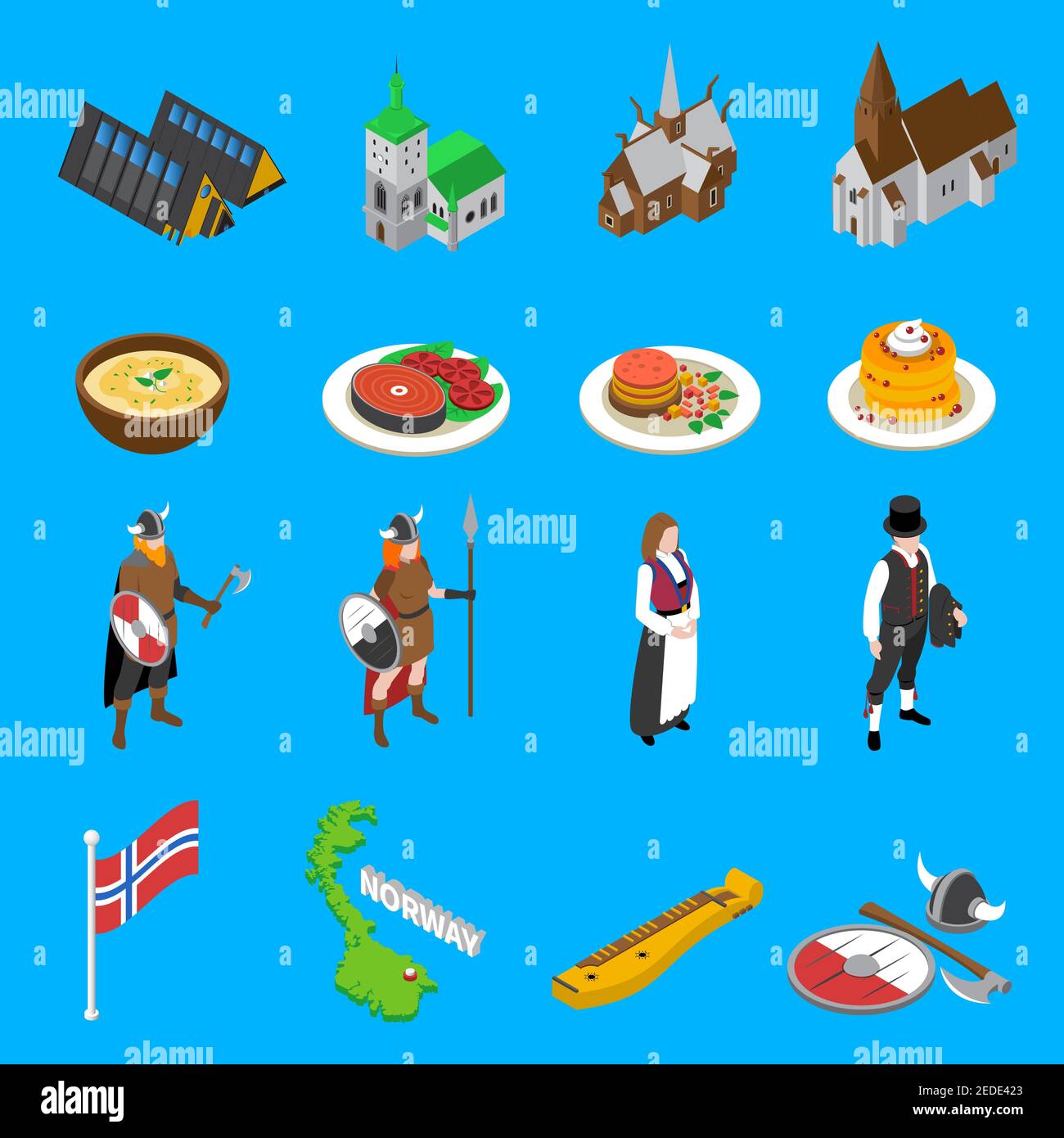 Norway tourists attractions with national flag cultural symbols and ...