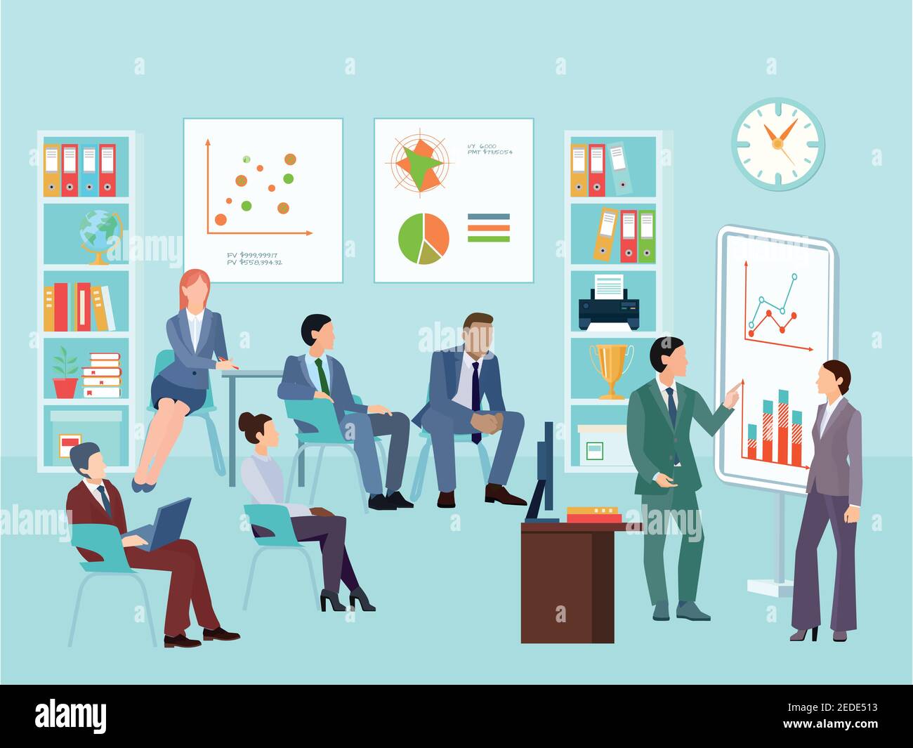 Statistics analytics business worker characters meeting composition ...