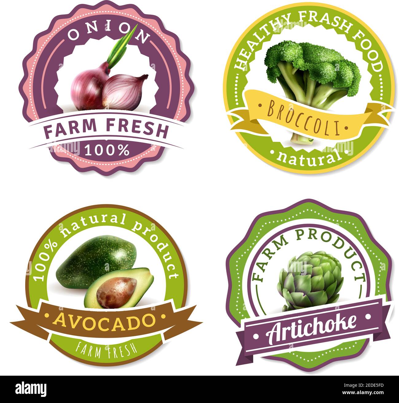 Collection of labels for organic farming products with healthy fresh ...