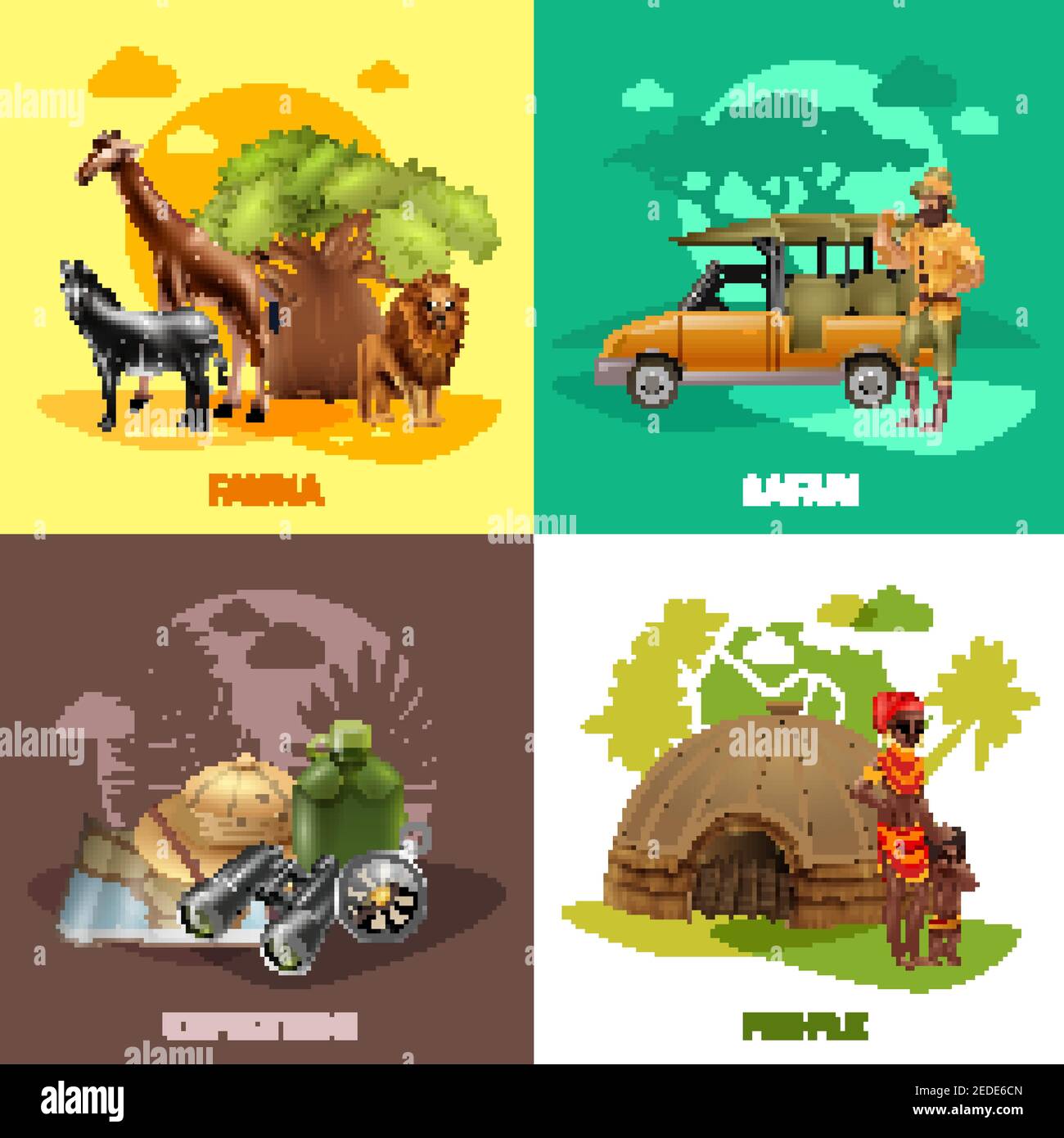 Four square isolated safari design icon set with fauna safari ...