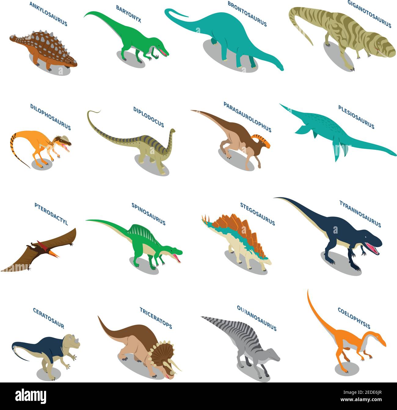 Dinosaurs set of isometric icons with carnivores and herbivores ...