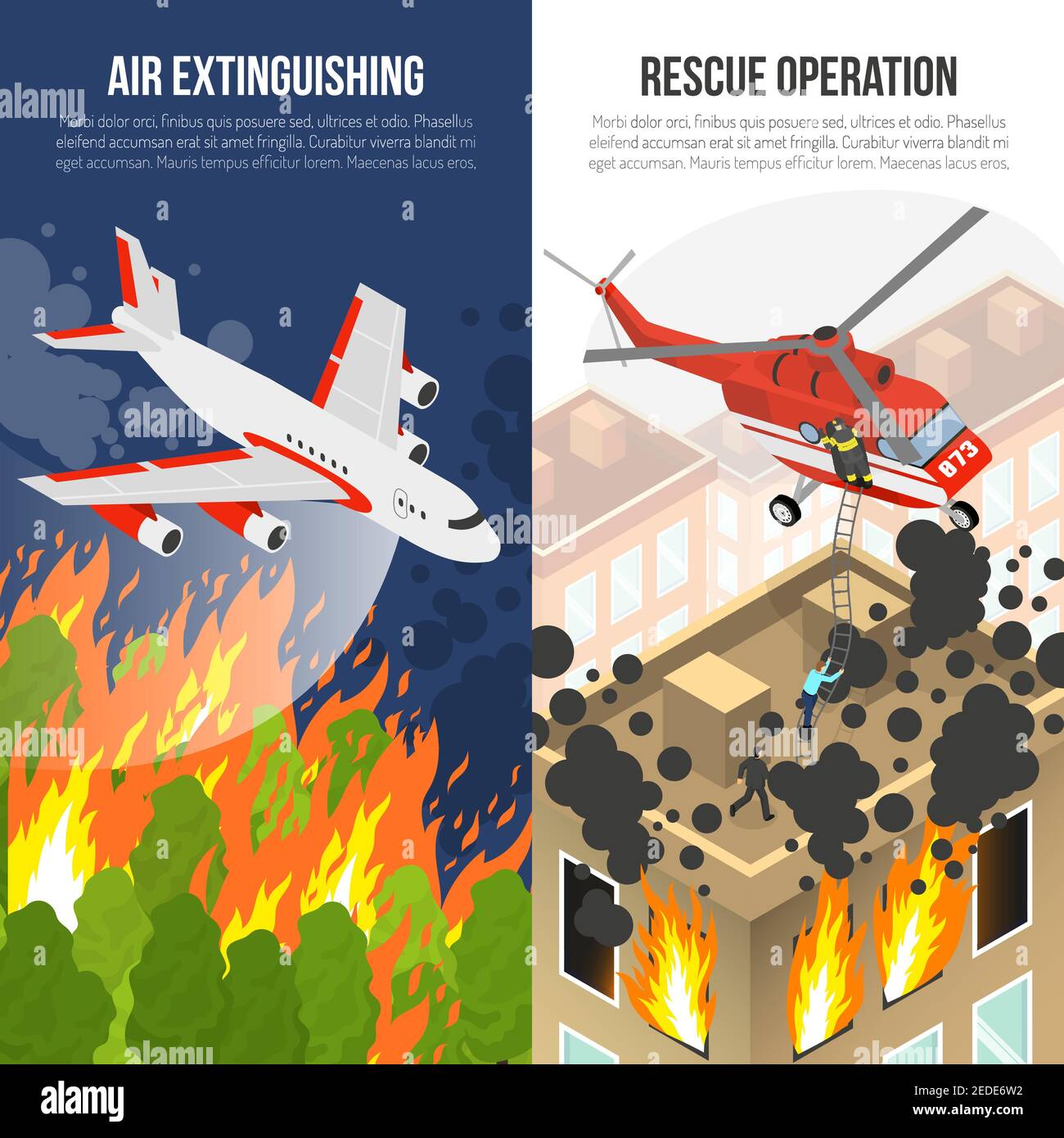 Fire department vertical banners with air extinguishing and rescue ...