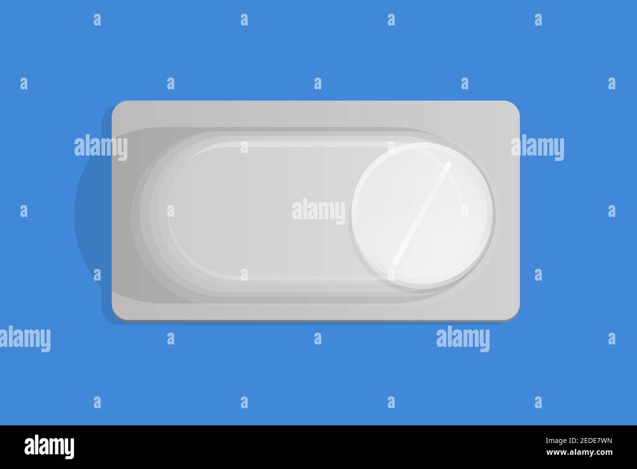 White pill in blister pack vector flat illustration isolated on blue ...
