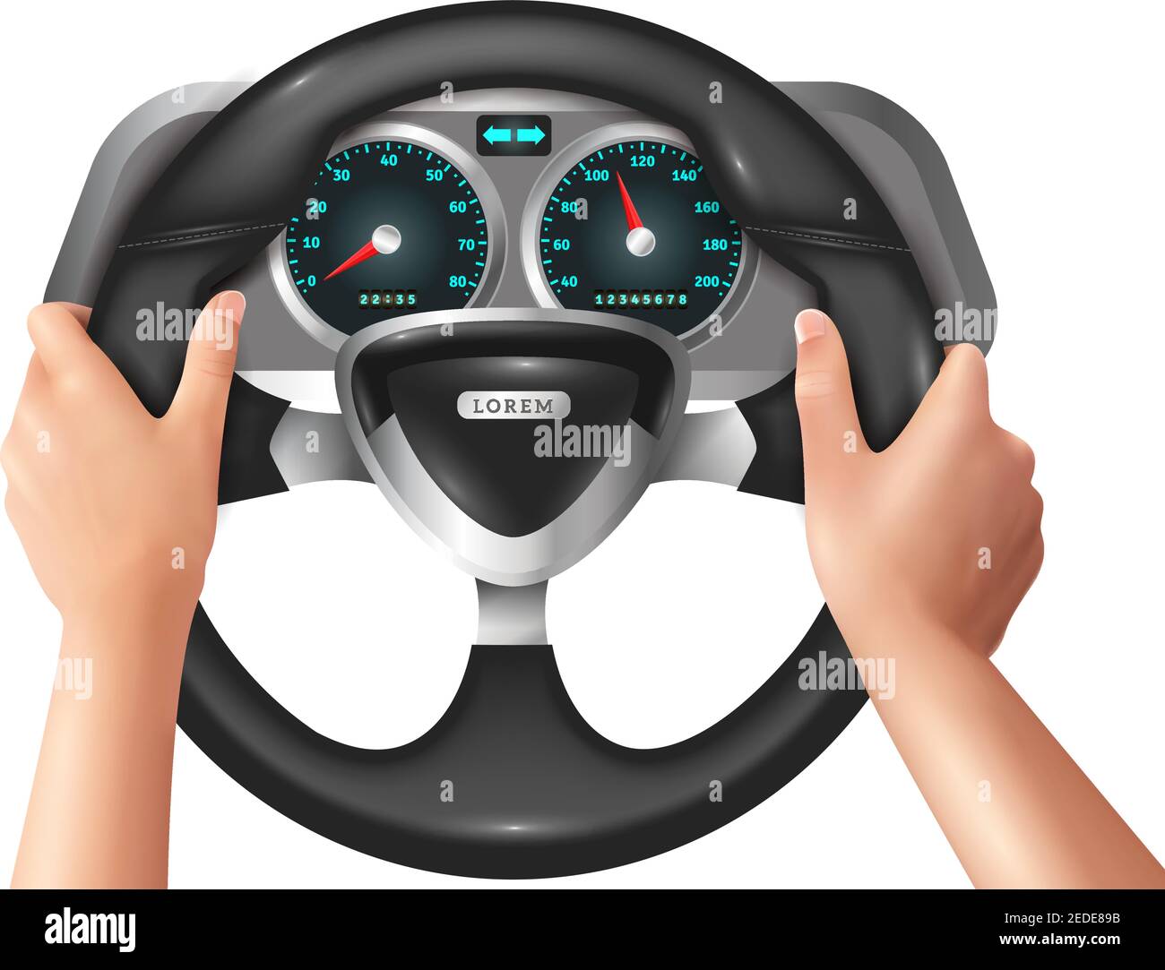 Colored 3d and realistic isolated hands driver in car with steering ...