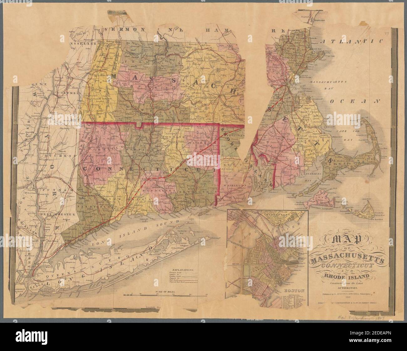 Map of Massachusetts, Connecticut and Rhode Island Stock Photo - Alamy