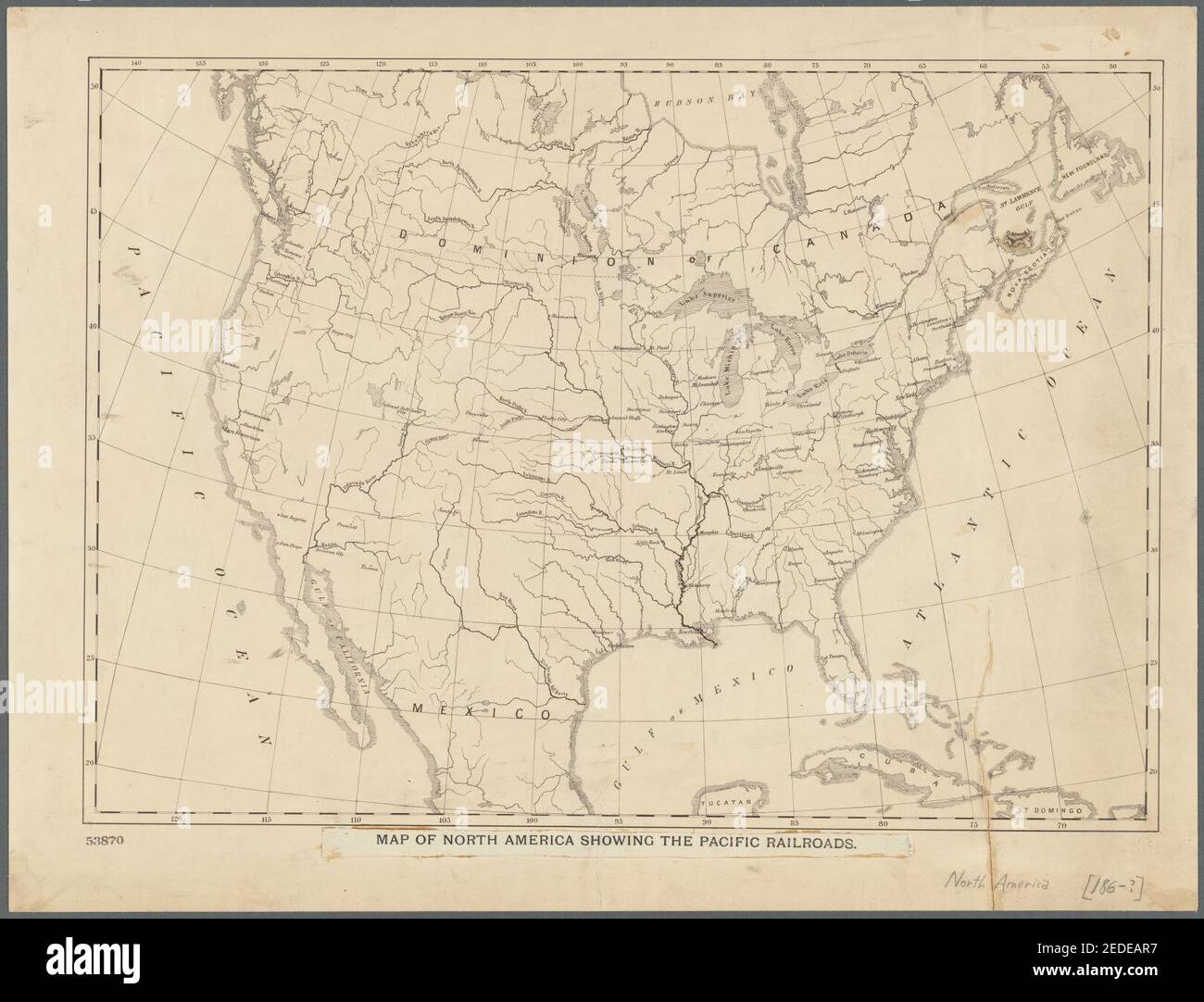 Map of North America showing the Pacific railroads Stock Photo - Alamy