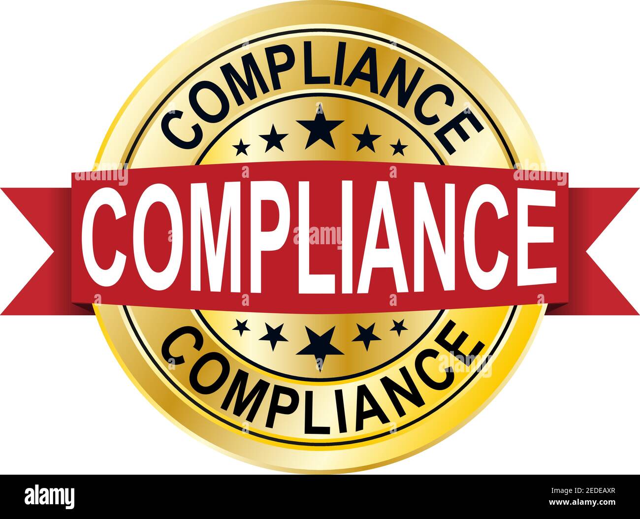 compliance 3d gold badge with red ribbon Stock Vector Image & Art - Alamy