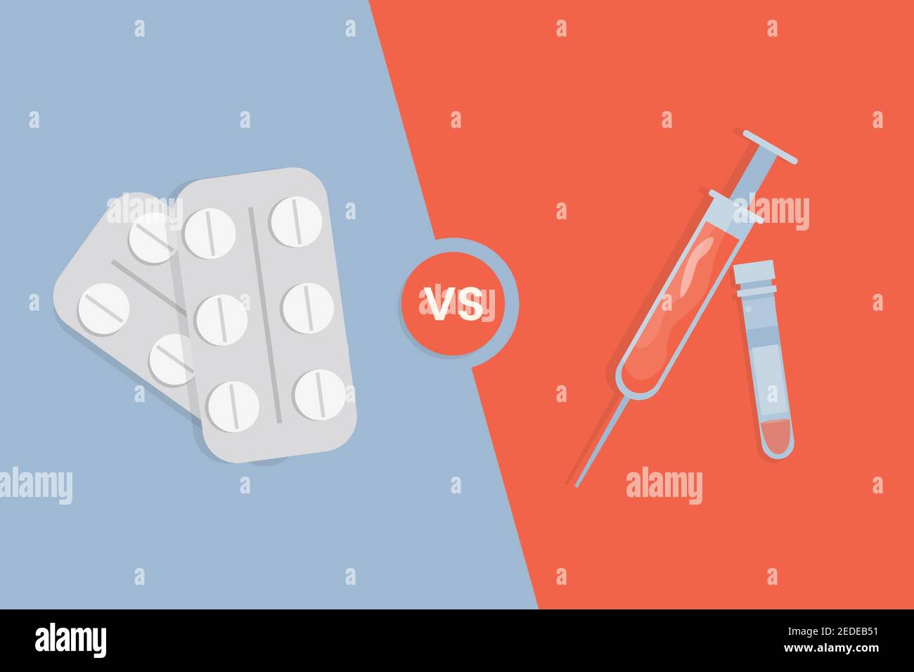 Oral pills versus vaccine in syringe vector flat illustration. White ...