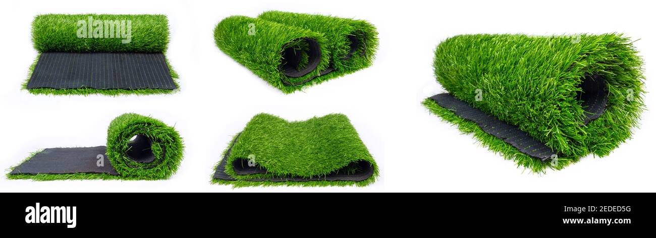 collage of rolls of artificial plastic turf for sports fields panorama ...