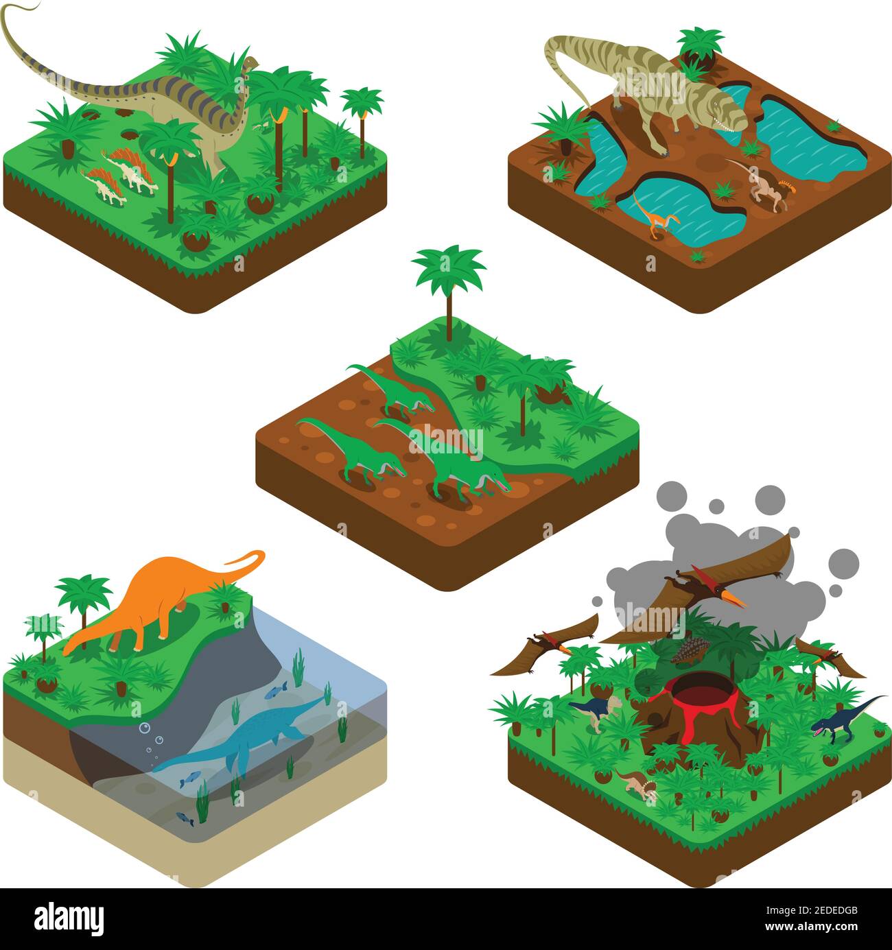 Dinosaurs isometric compositions with terrestrial flying and water ...