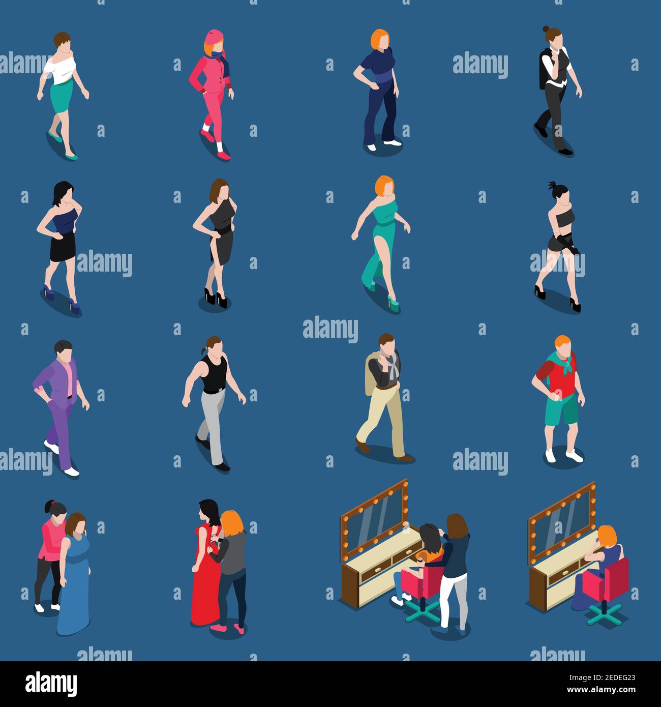 Fashion models isometric set with walking people in various clothing on ...