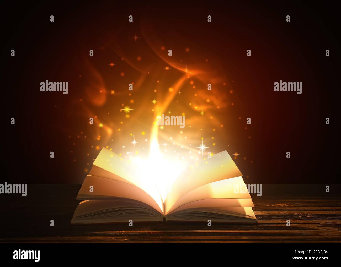 Open magic book on dark background Stock Photo - Alamy
