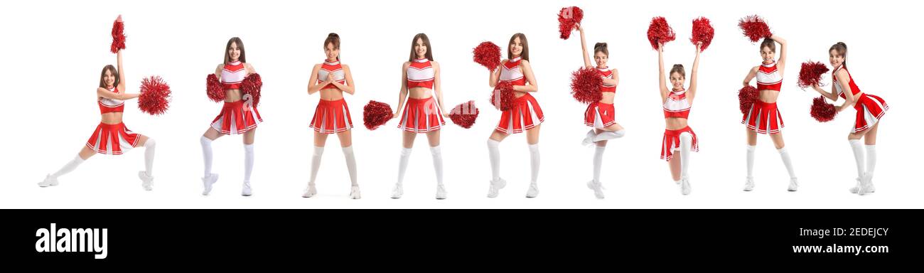 Set of beautiful cheerleader on white background Stock Photo - Alamy