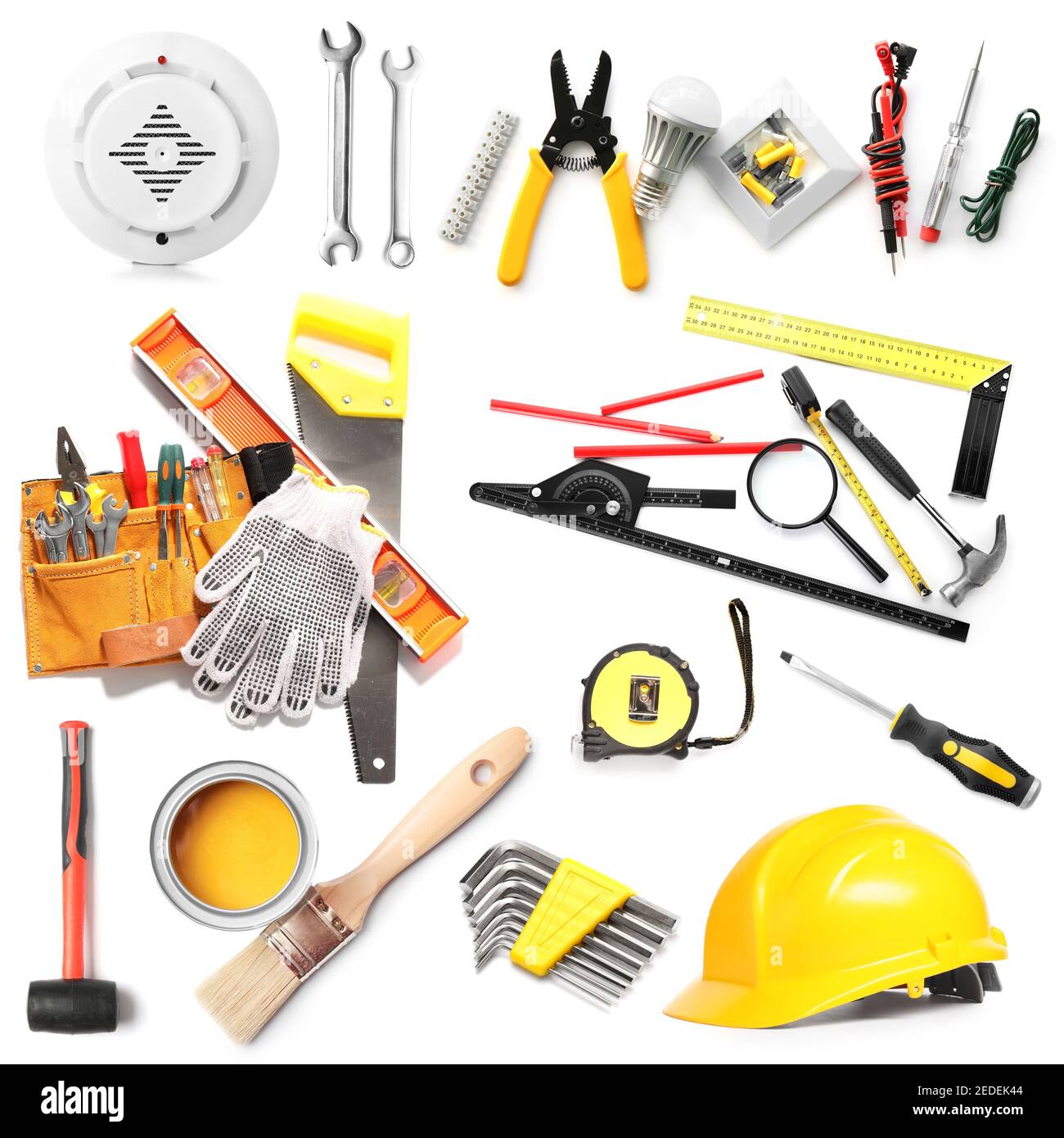 Set of different construction tools on white background Stock Photo - Alamy