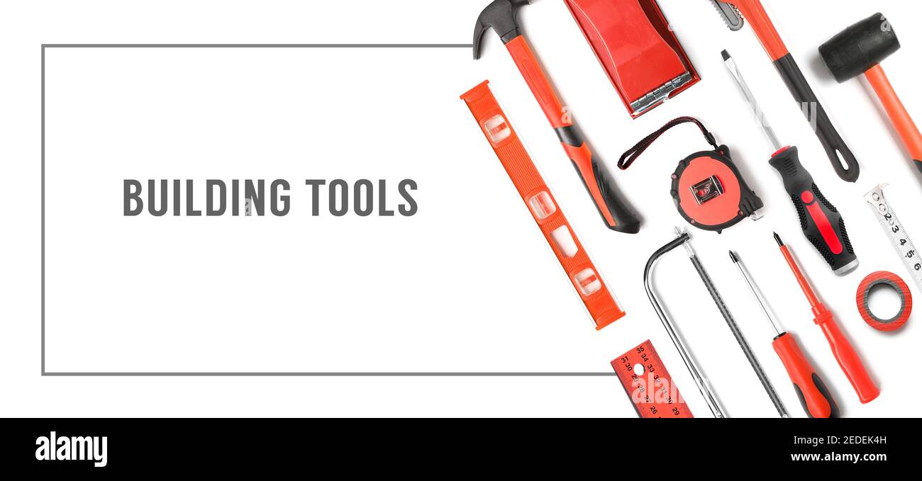 Set of different construction tools on white background Stock Photo - Alamy