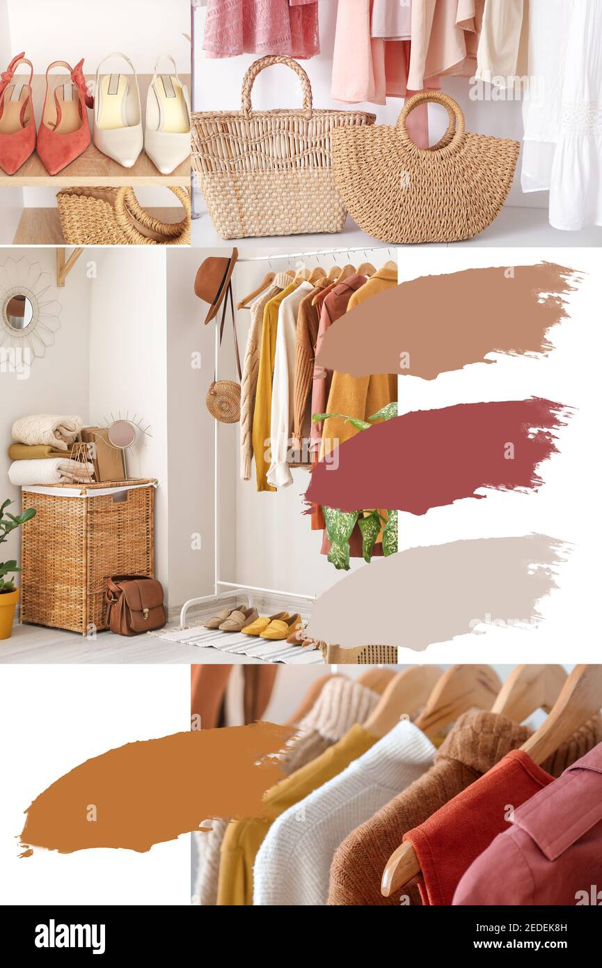Collage of photos with stylish clothes and accessories in modern ...