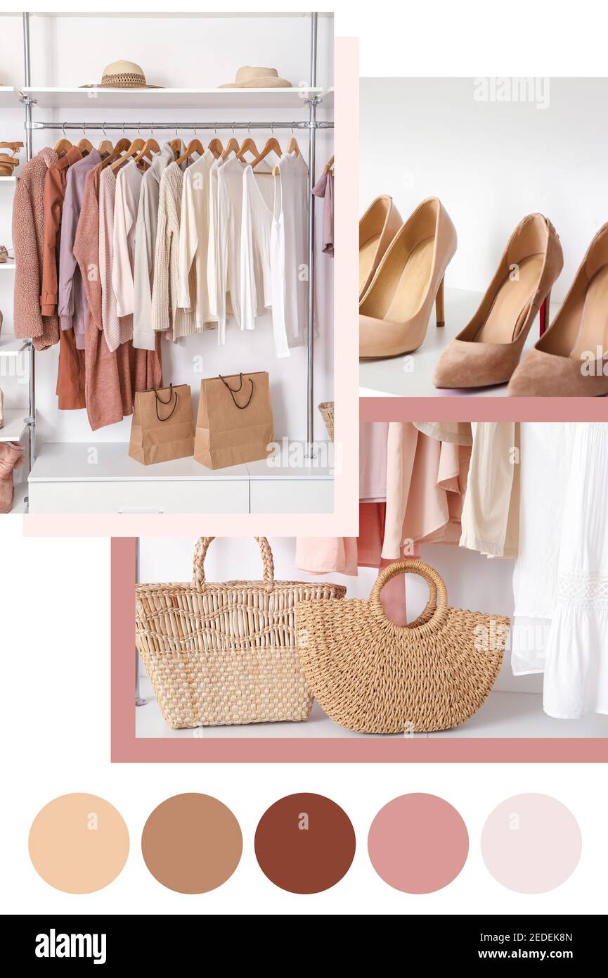 Collage of photos with stylish clothes and accessories in modern ...