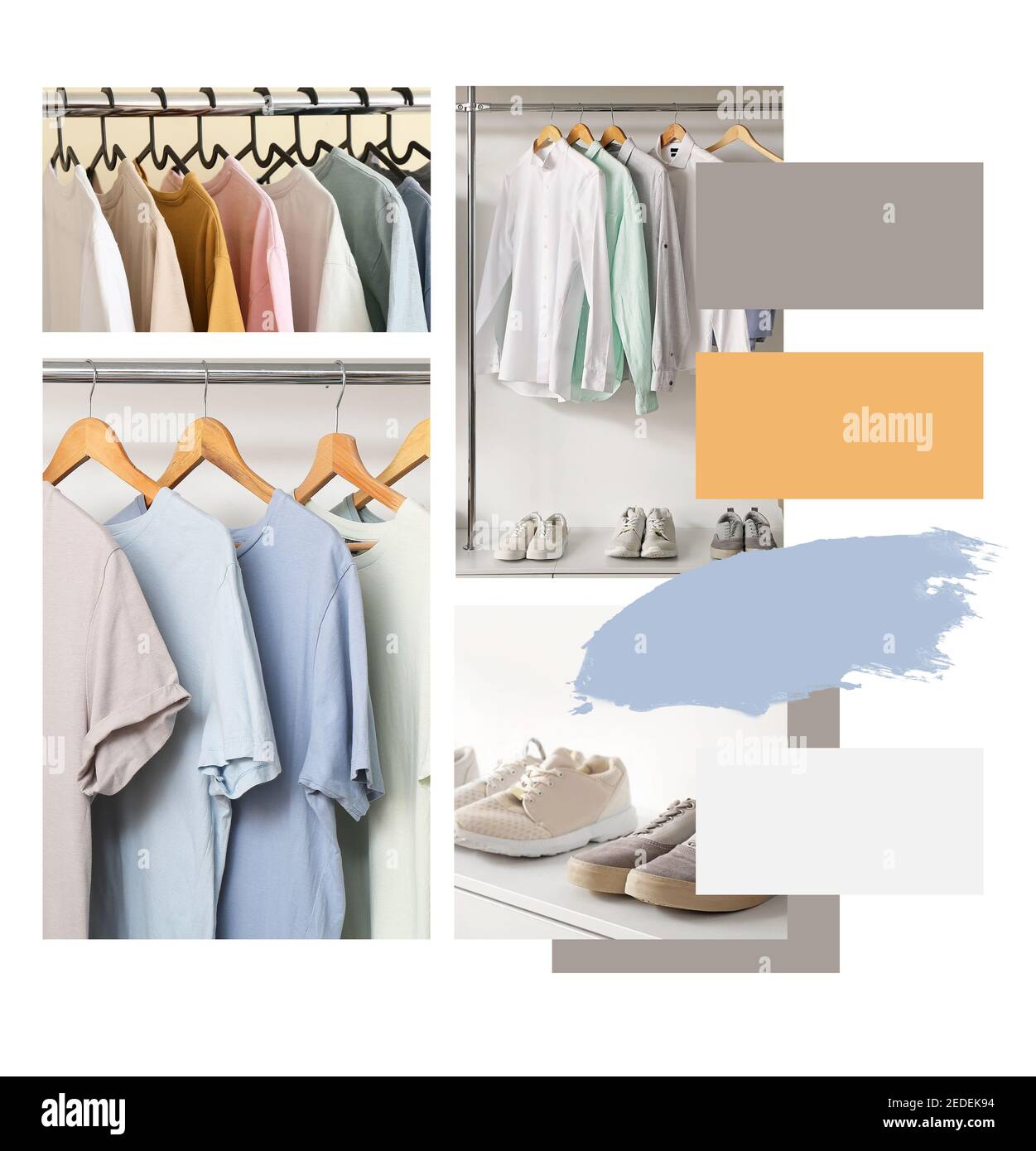 Collage of photos with stylish clothes and accessories in modern ...