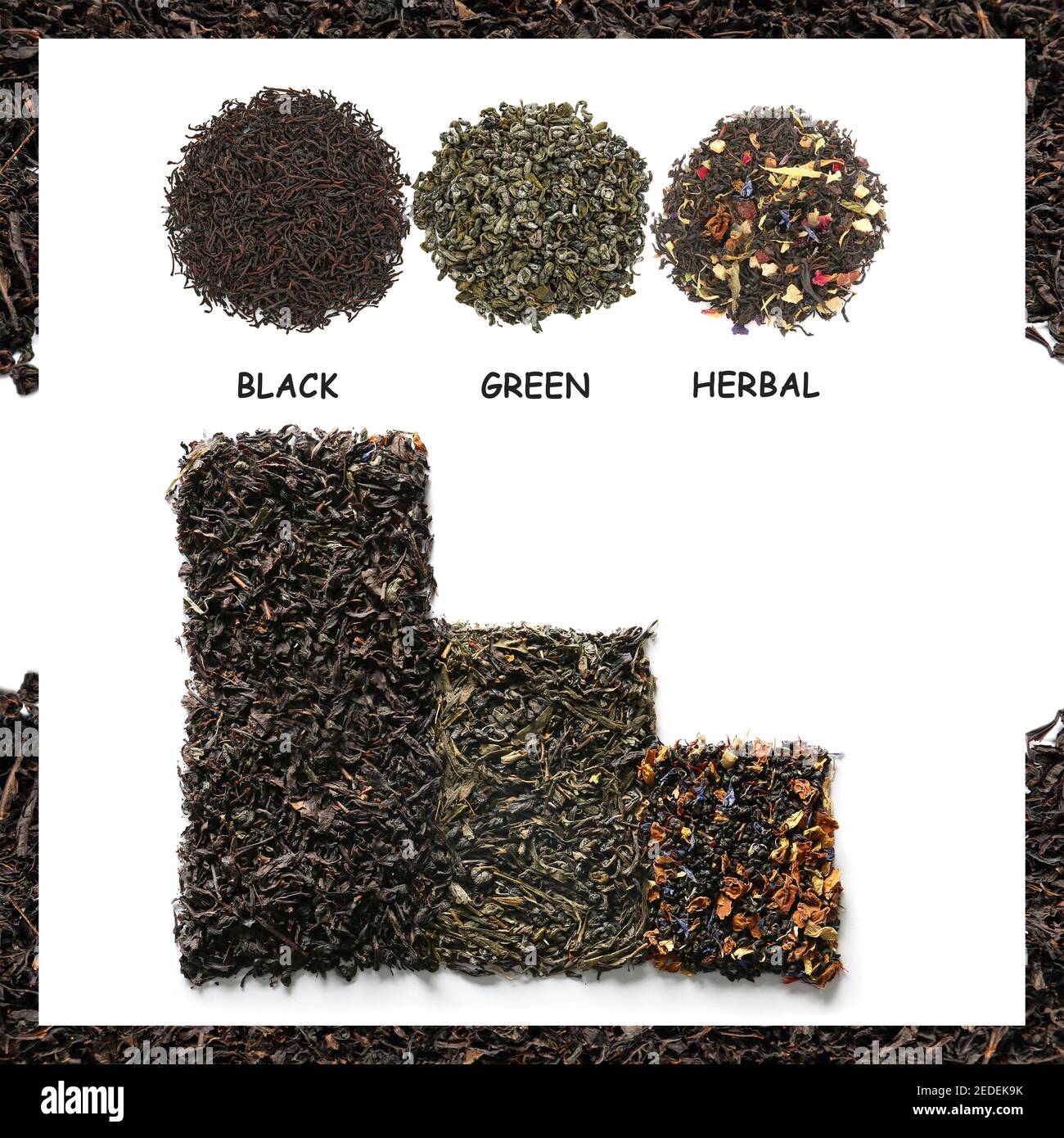 Different types of dry tea on white background Stock Photo - Alamy