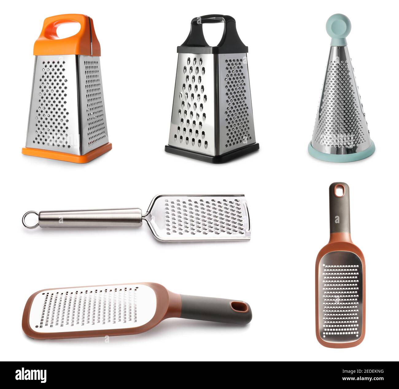 Collage of different graters on white background Stock Photo - Alamy
