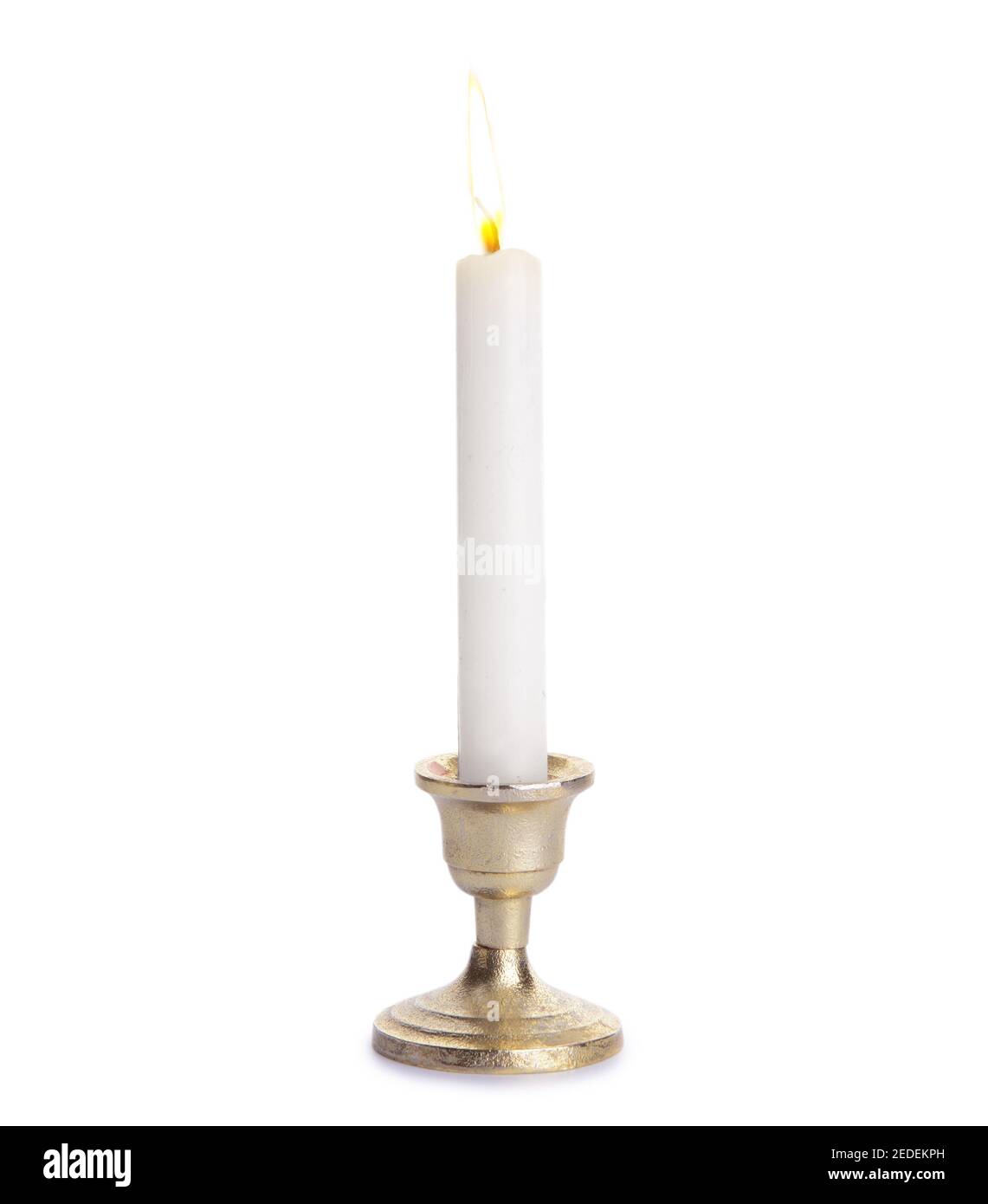 Glowing wax candle on white background Stock Photo - Alamy