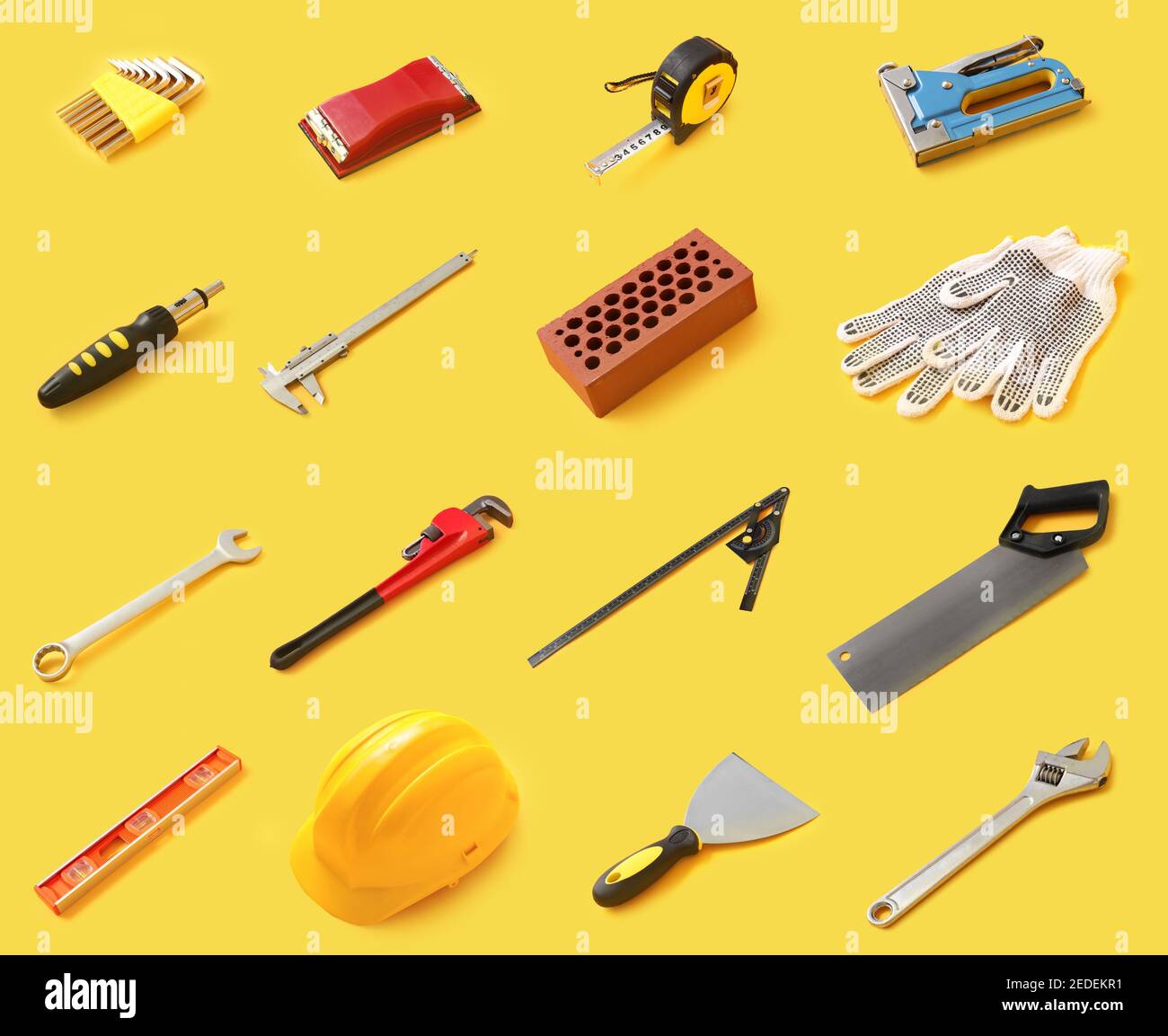 Set of construction tools on color background Stock Photo - Alamy