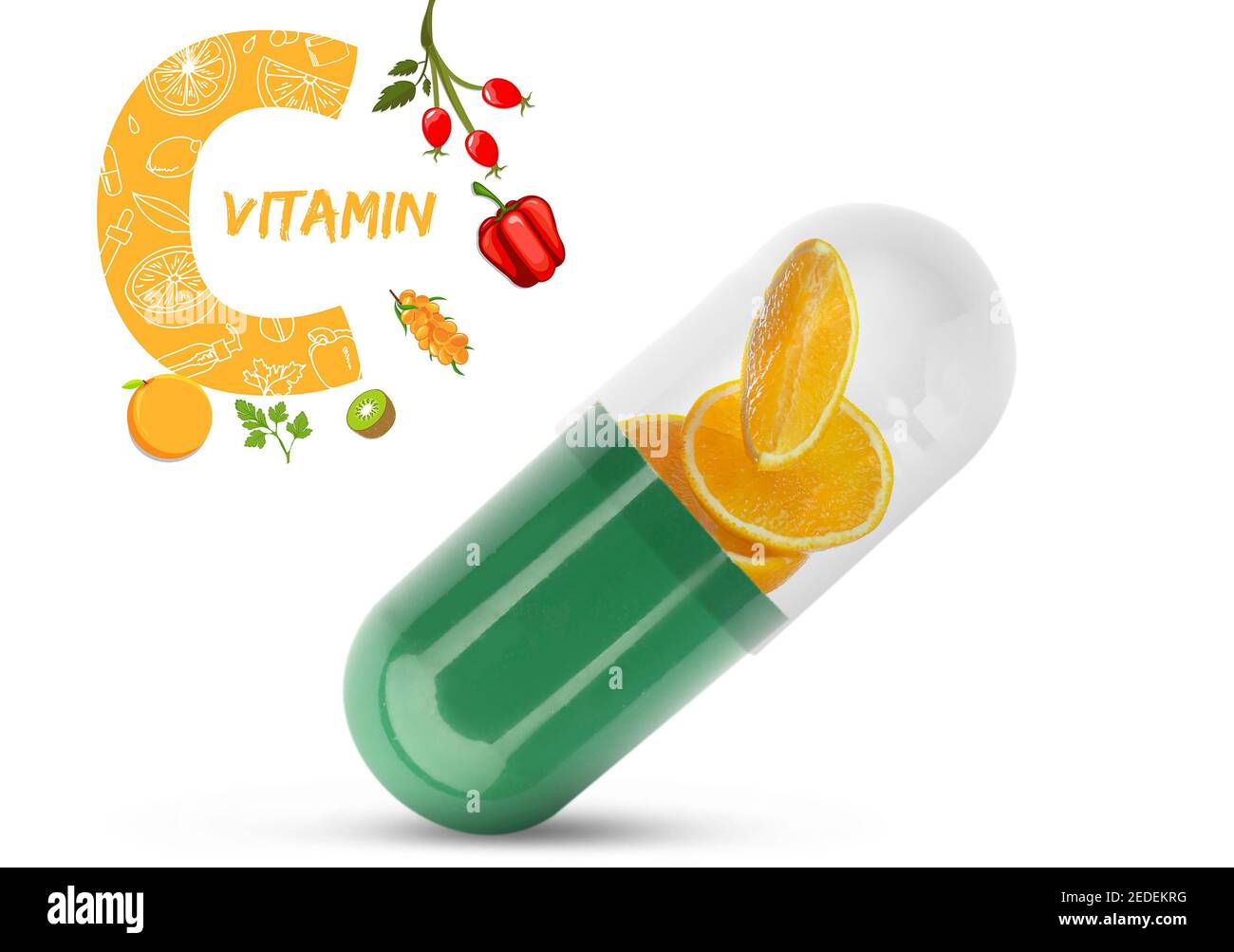 Vitamin C pill on white background Stock Photo - Alamy