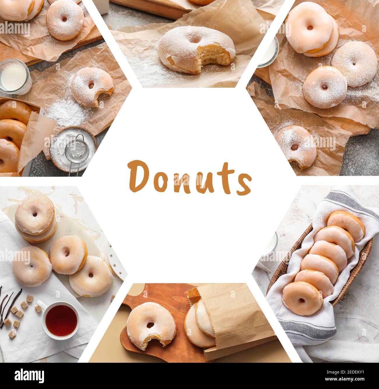 Collage of tasty donuts on white background Stock Photo - Alamy
