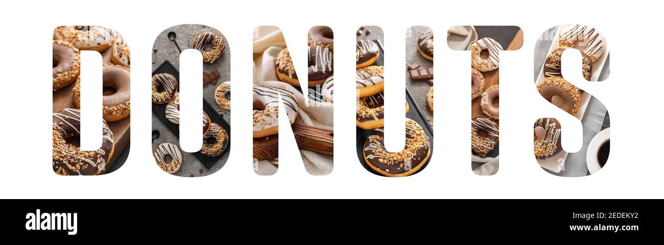 Word DONUTS on white background Stock Photo - Alamy