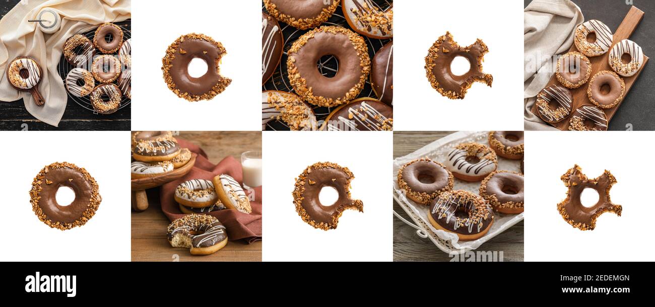 Collage tasty sweet donuts hi-res stock photography and images - Alamy