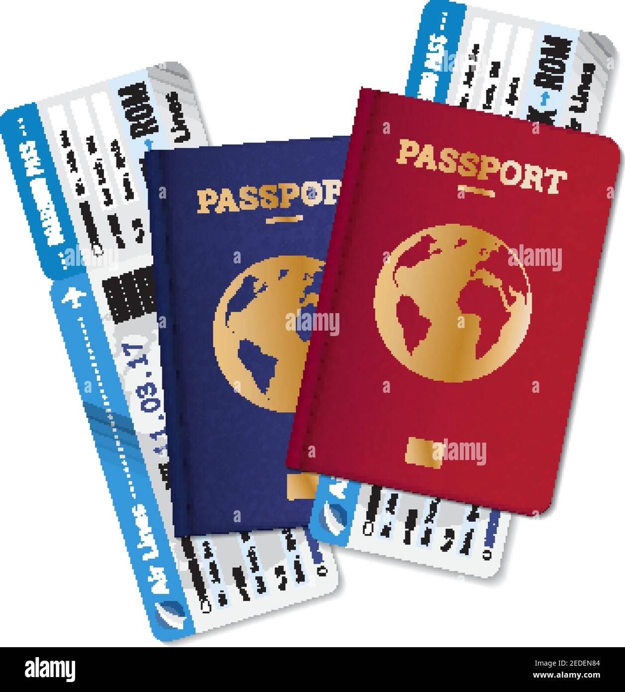 Two Passports With Boarding Passes Tickets Realistic Set International