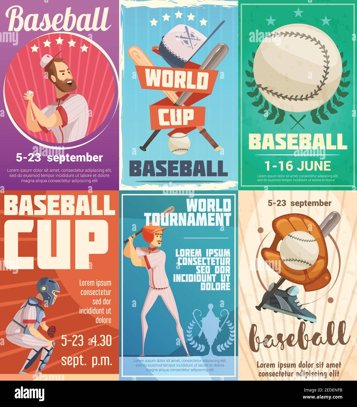 Set of baseball posters in retro style with advertising of date of ...