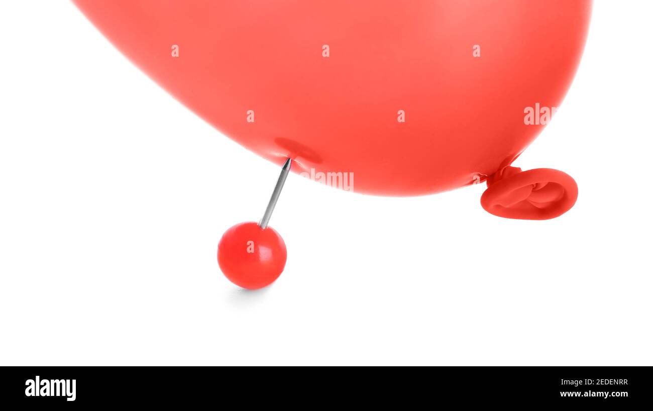 Office pin and air balloon on white background Stock Photo - Alamy