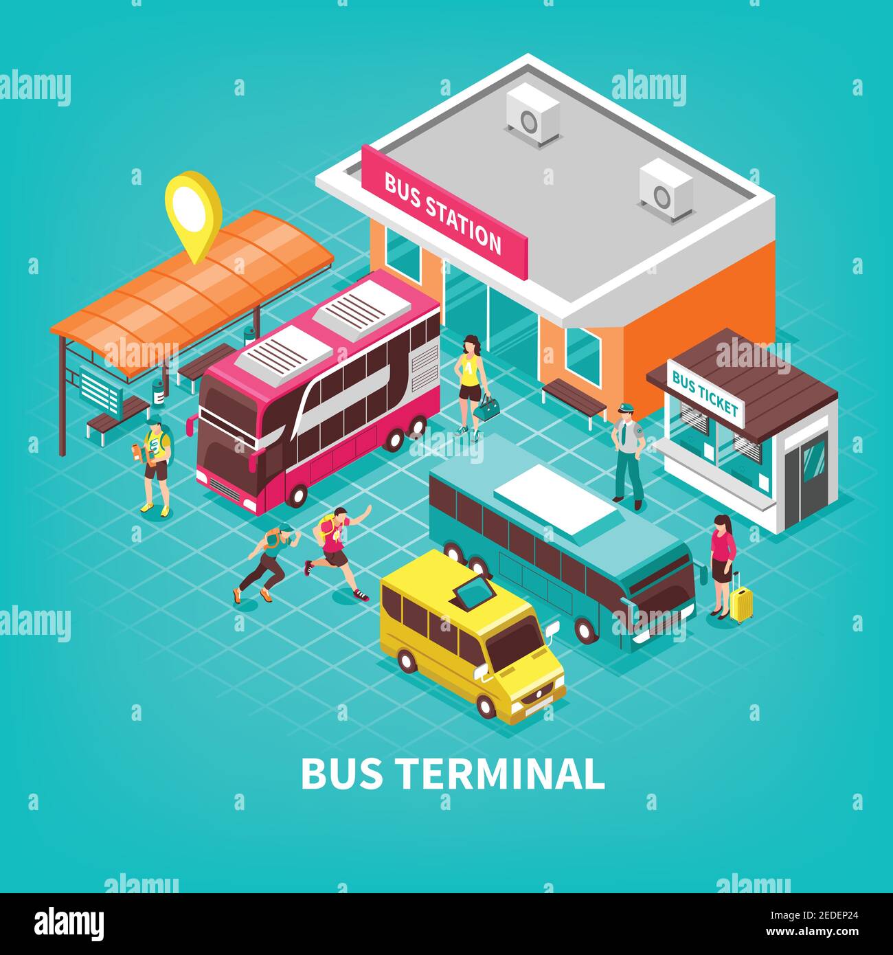 Bus terminal with building station public transport tourists and ticket ...