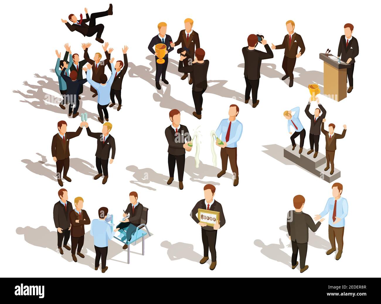 Happy winner male business people qwerty set isolated on white ...