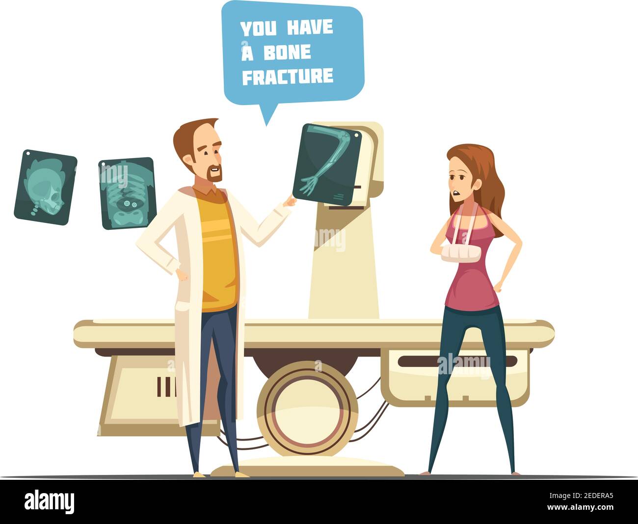 Bone fracture design including doctor with xray patient with arm in ...