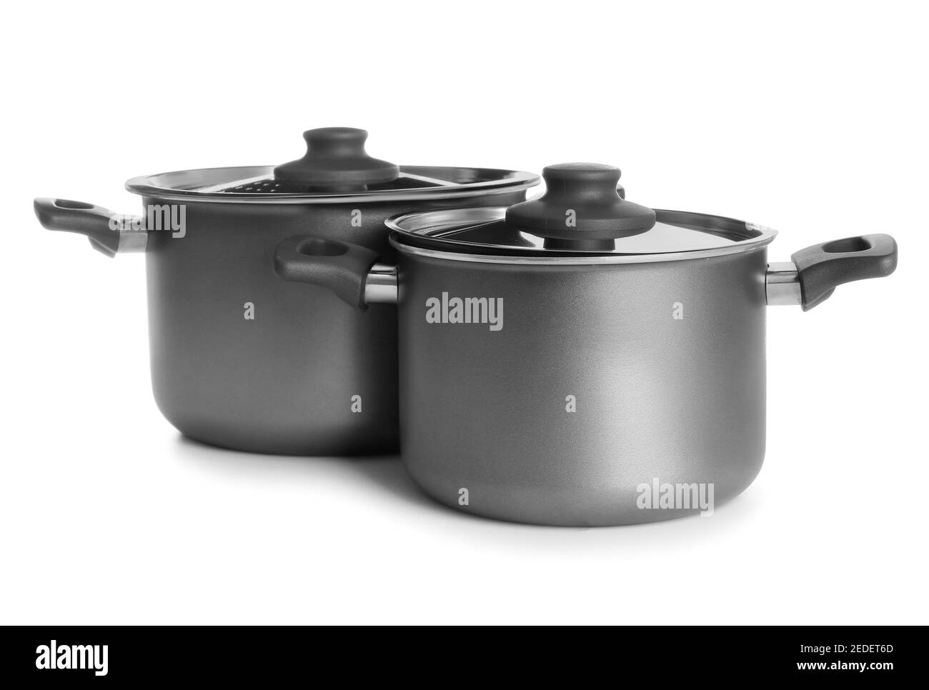 Cooking pots on white background Stock Photo - Alamy