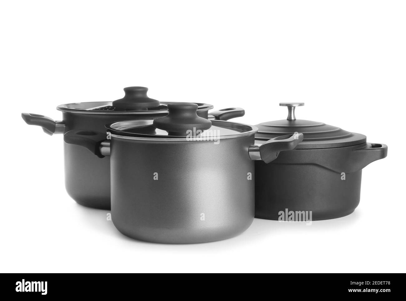 Cooking pots on white background Stock Photo - Alamy