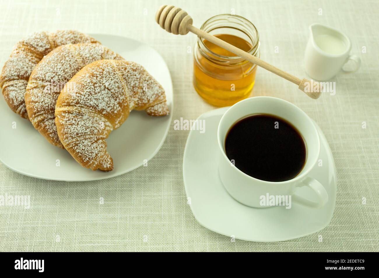 Fresh and healthy bee honey for breakfast. Top view of sweet honey ...